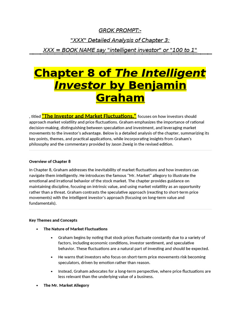 Intelligent Investor Chapter 8 Analysis | PDF | Investing | Stocks