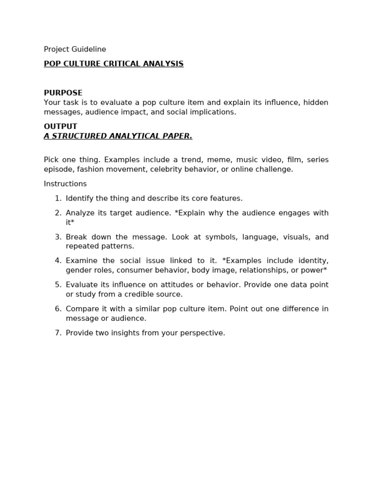 Pop Culture Analysis Project Guidelines | PDF