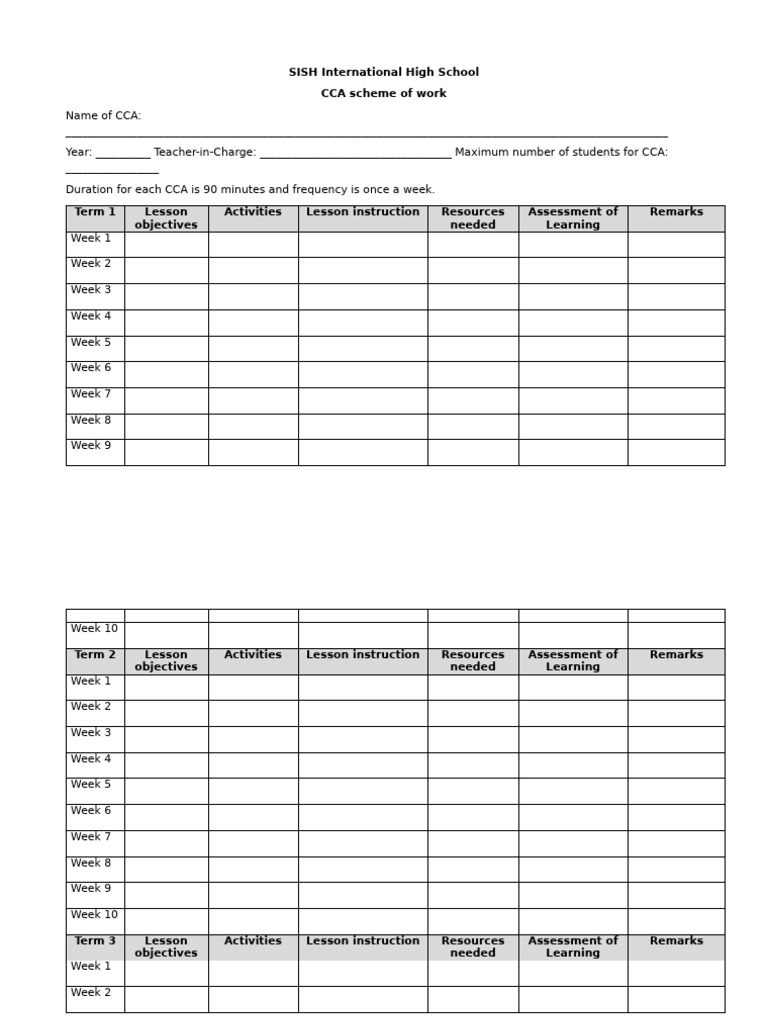SISH International High School CCA Plan | PDF