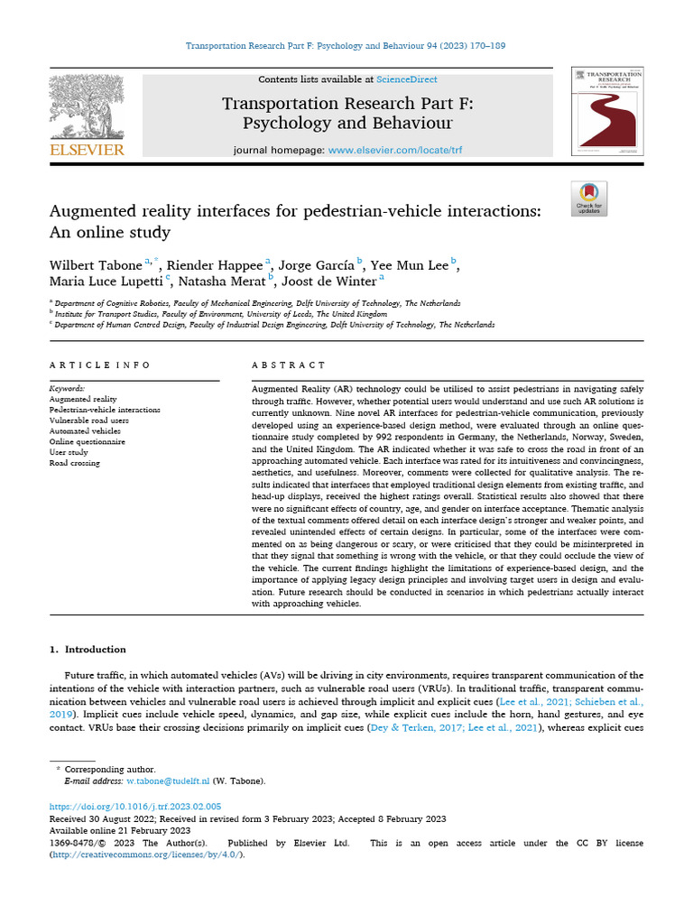 AR Interfaces for Pedestrian Safety | PDF | Augmented Reality | Student ...