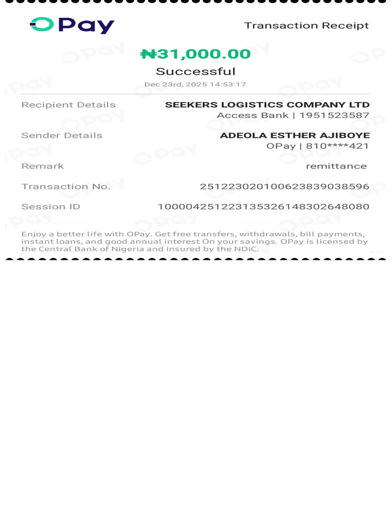 Successful Transaction Receipt - OPay | PDF