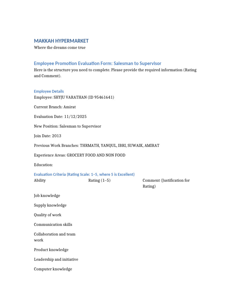Employee Promotion Evaluation Form-1 | PDF
