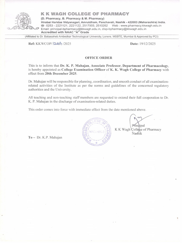 Office Order - College Exam Officer | PDF