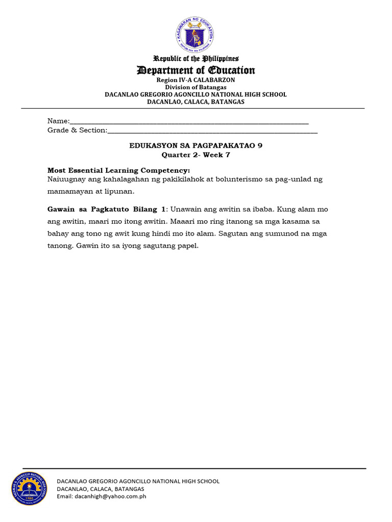 q2 Week7 Activities (ESP) | PDF