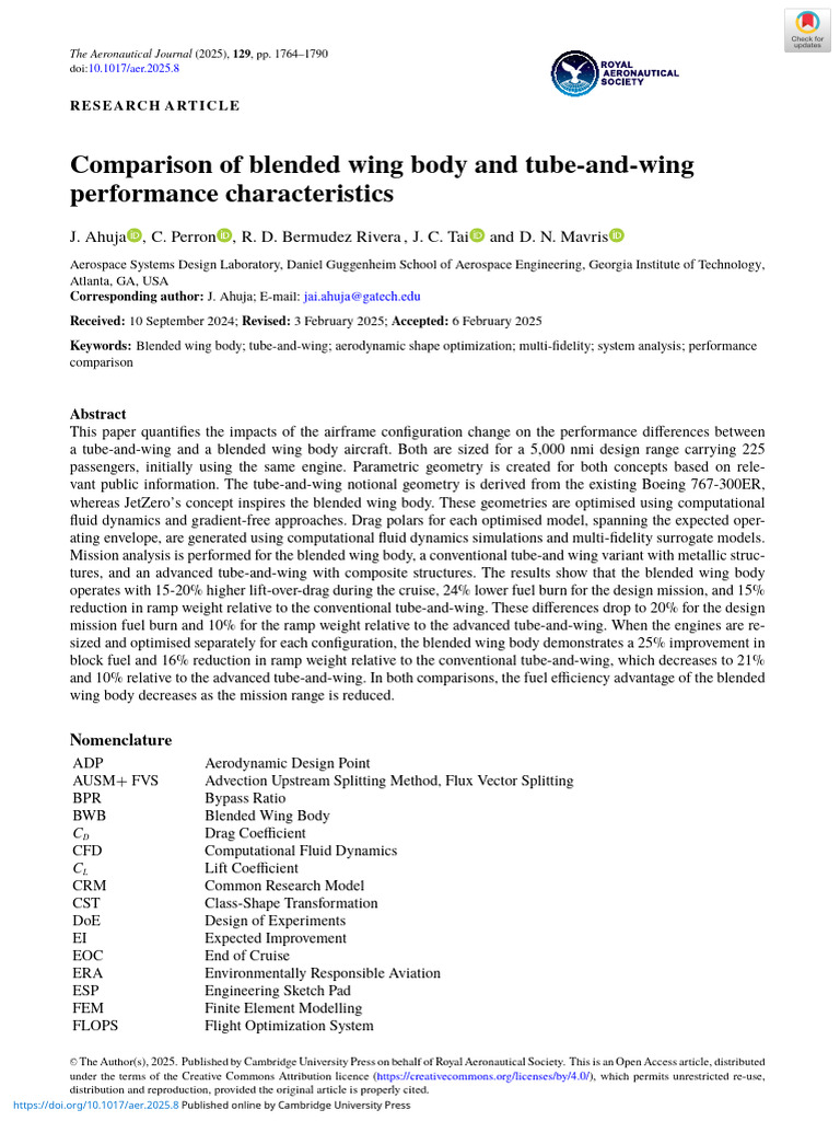 Comparison of Blended Wing Body and Tube and Wing Performance ...