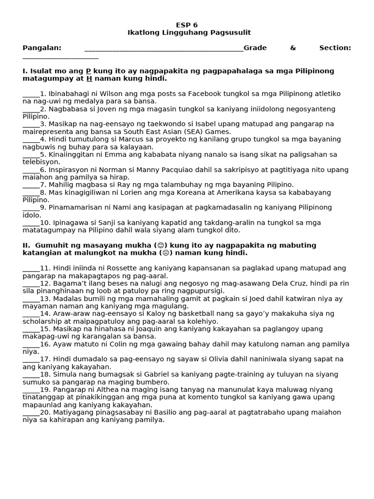 ST - Esp 6 - q3 - No. 1 | PDF