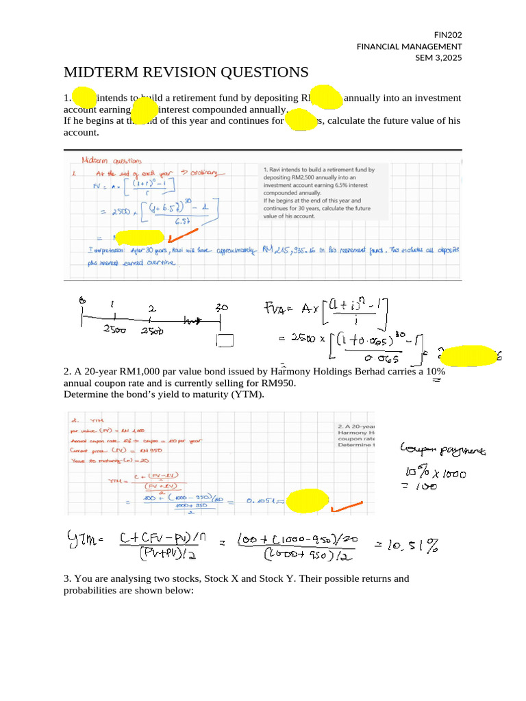 FIN202 Midterm Revision: Key Questions | PDF | Financial Services ...