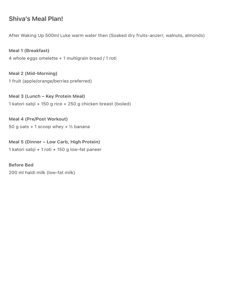 Shiva’s Meal Plan! | PDF