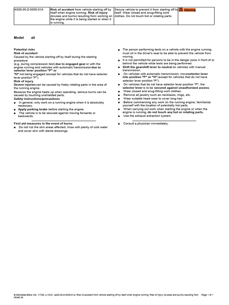 Vehicle Safety Precautions for Engine Testing | PDF | Vehicles ...