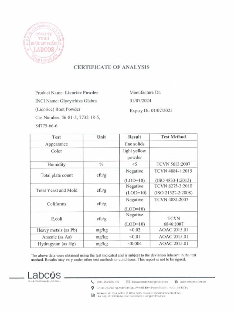 7.COA Bột Cam Thảo Shizencos | PDF