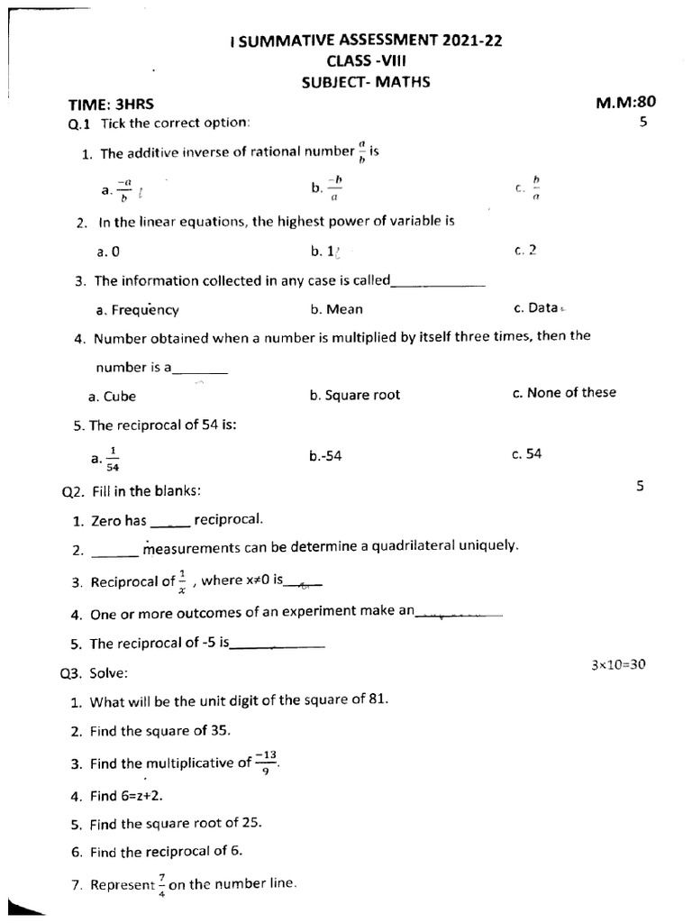 Cbse Class 8 Sa1 Mathematics 120724 2021 | PDF