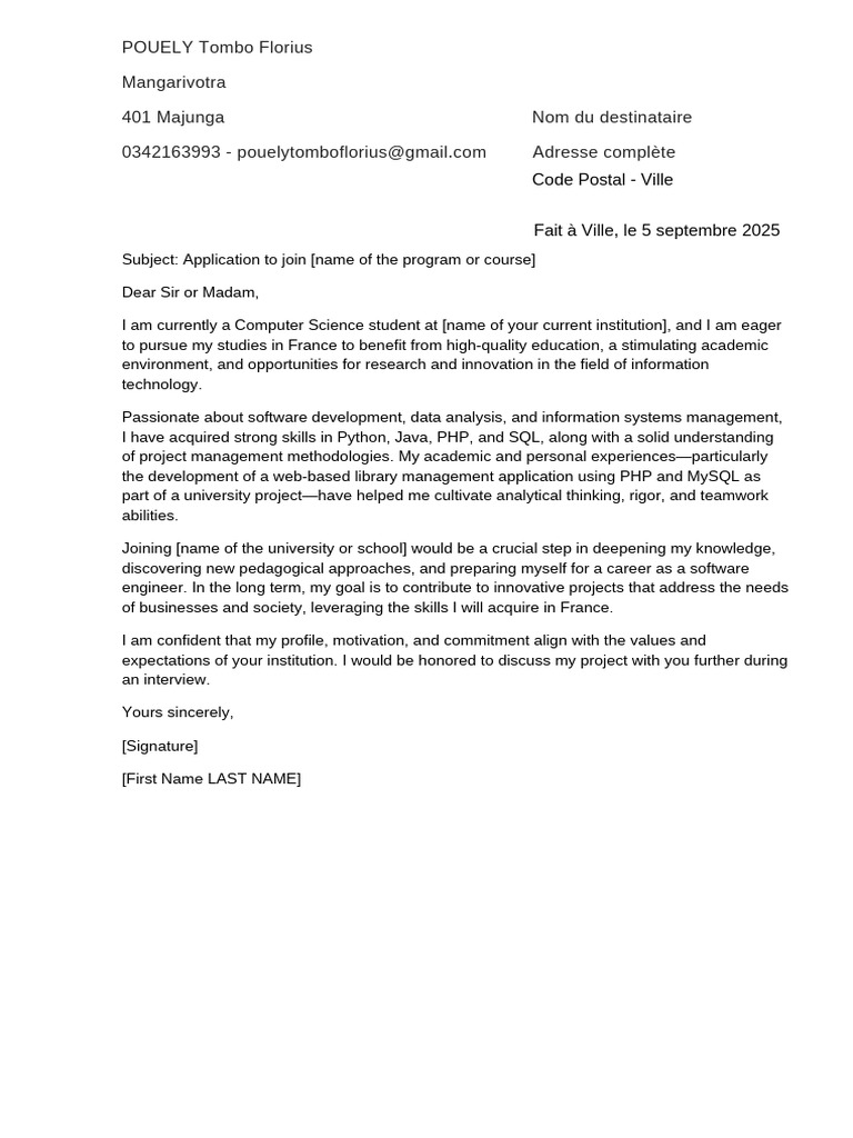 Letter of Motivation | PDF