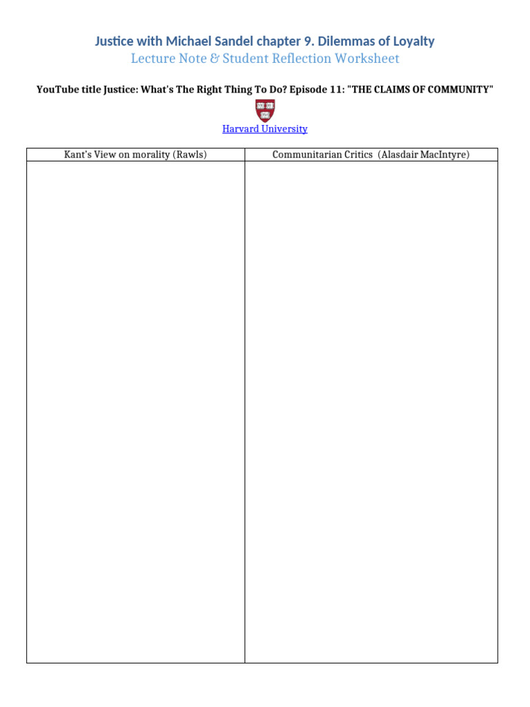 Justice Lecture Worksheet - 9단원 | PDF