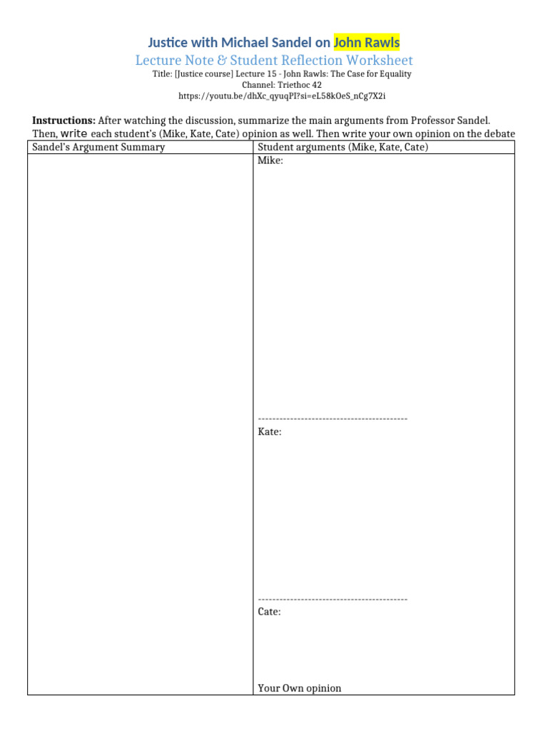Justice Lecture Worksheet | PDF