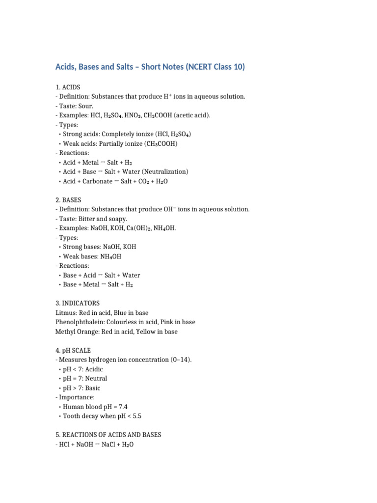 Acids, Bases, and Salts Overview | PDF