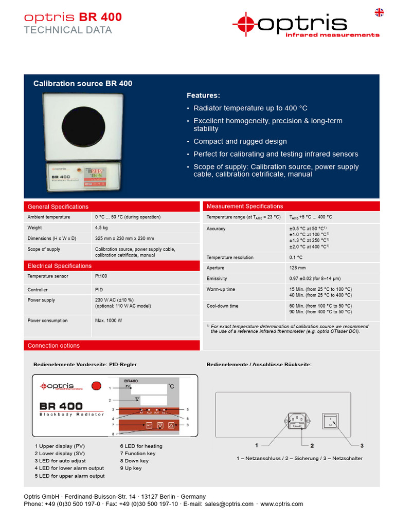 Data Sheet Optris BR 400 | PDF | Thermometer | Infrared