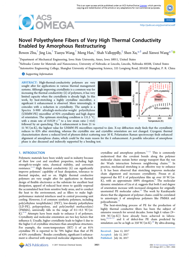 Wang Et Al 2017 Novel Polyethylene Fibers of Very High Thermal ...