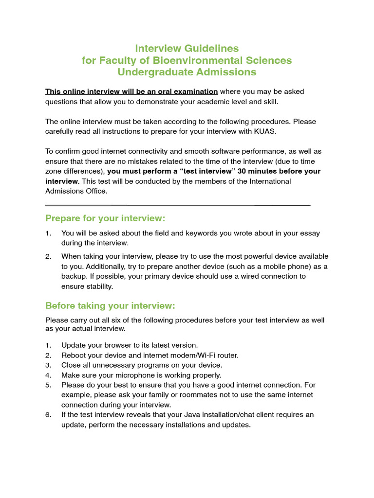 Faculty Interview Guidelines for Admissions | PDF
