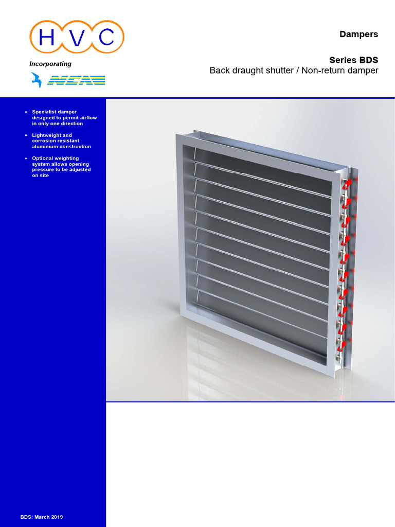 HVC Backdraught Series Bds Product Datasheet | PDF | Duct (Flow ...