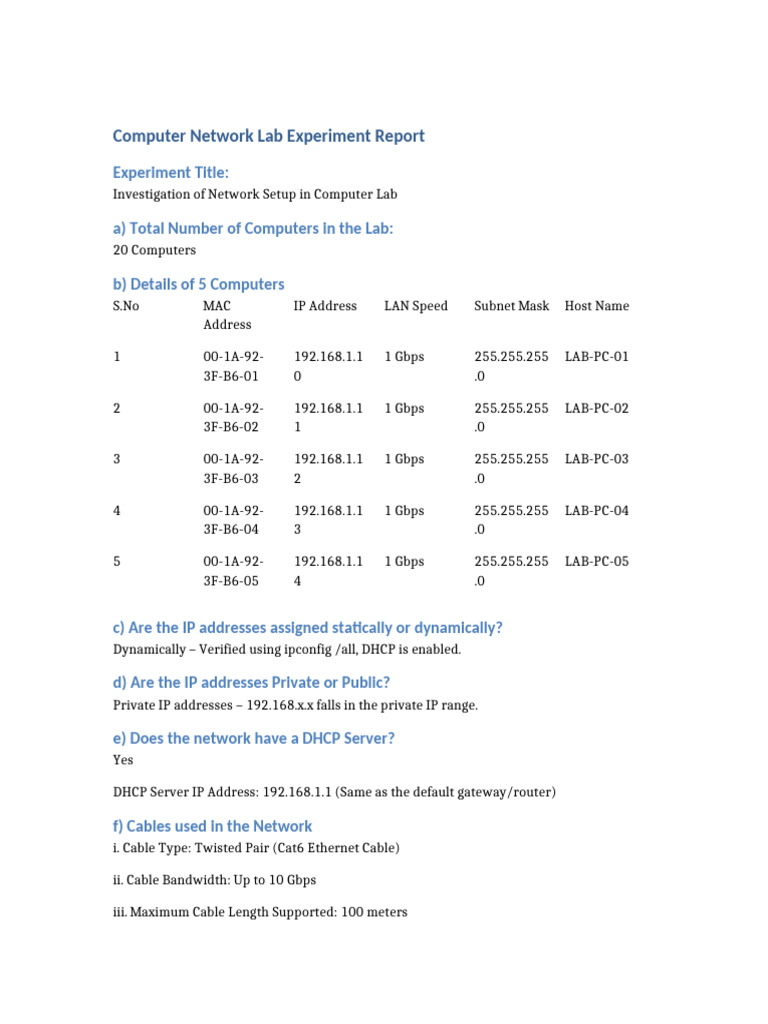 Network Lab Report | PDF