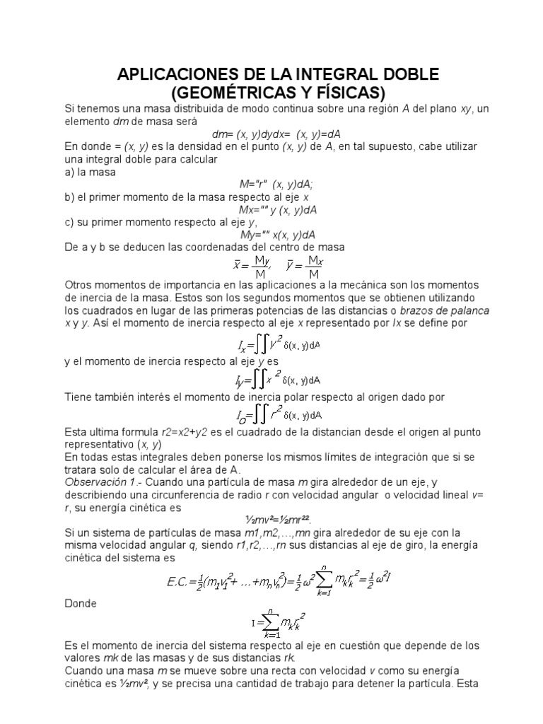 Aplicaciones de La Integral Doble | PDF | Movimiento (física ...