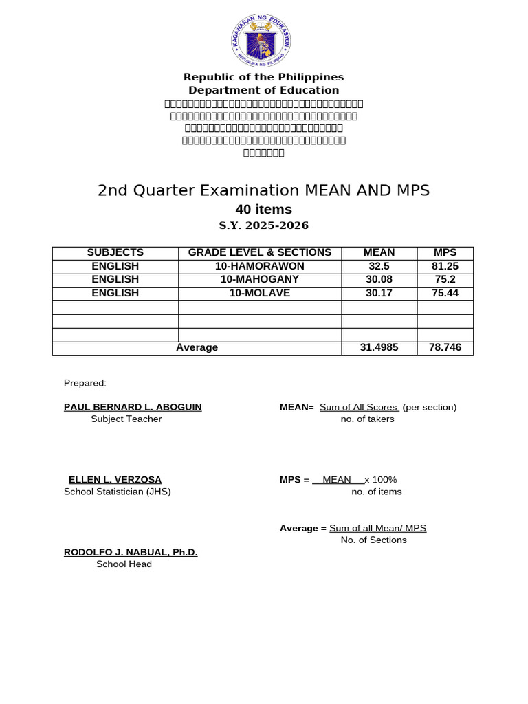 Mean MPS 2025-2026 English 2nd | PDF