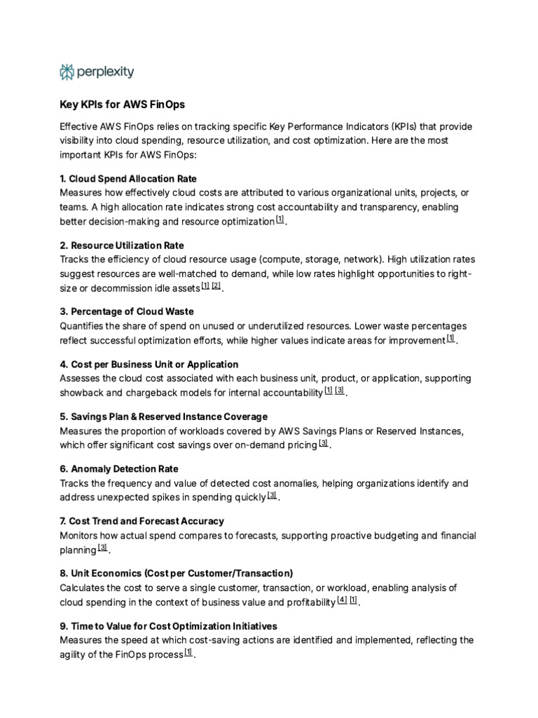 Key AWS FinOps KPIs for Cost Optimization | PDF | Performance Indicator ...