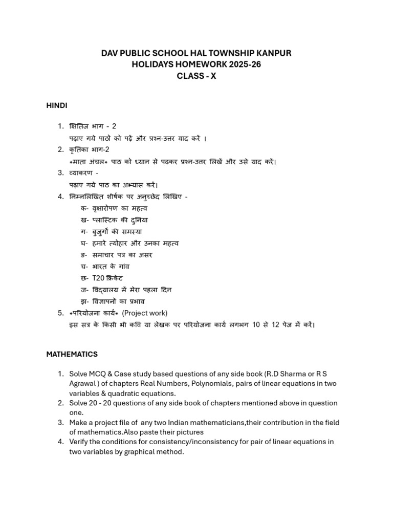 Holiday Homework Class 10 | PDF | Acid | Chemical Reactions