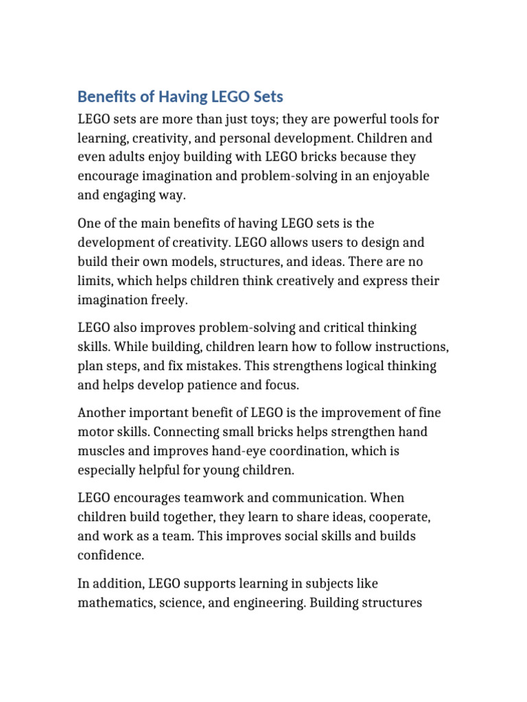 Benefits of Having LEGOs | PDF | Critical Thinking | Lego
