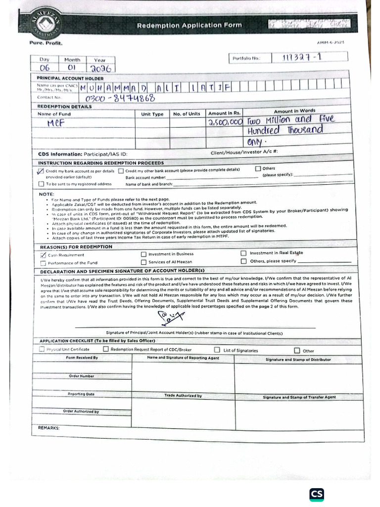 Redemption Form. | PDF