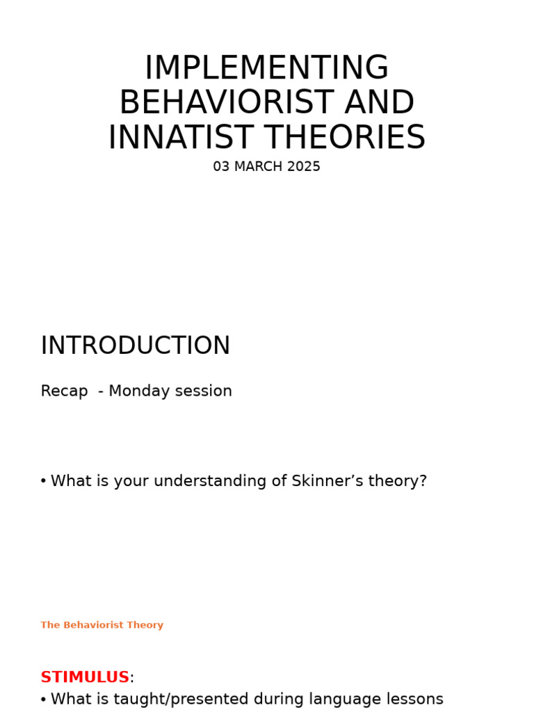 Behaviorist and Innatist Language Theories | PDF | Reinforcement | Learning