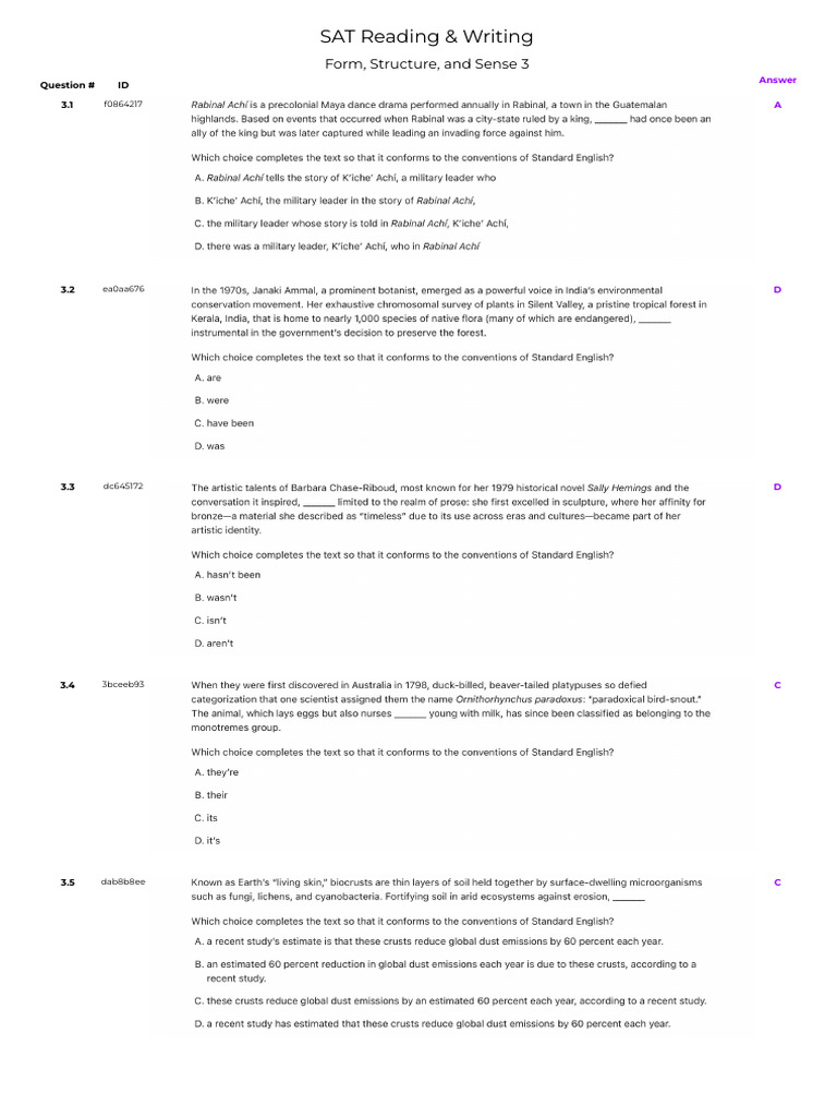 Writing Overview Test Ans | PDF