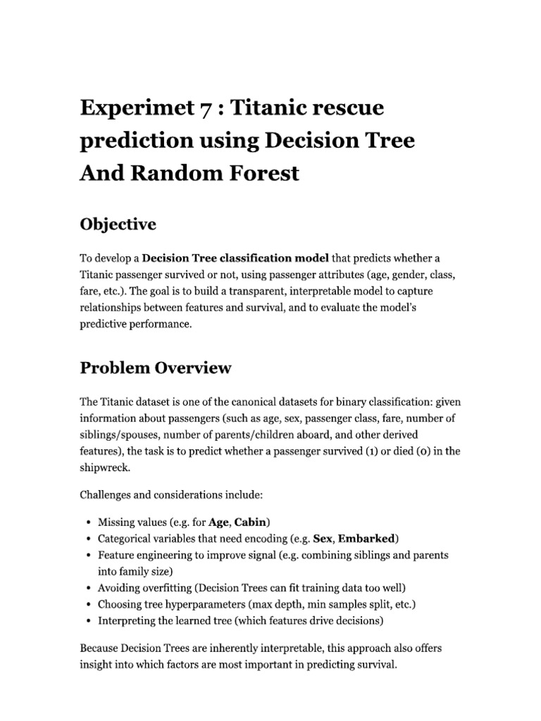 Experimet 7 - Titanic Rescue Prediction Using Decision Tree and Random ...