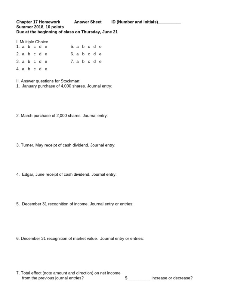 Chapter 17 Homework Answer Sheet | PDF