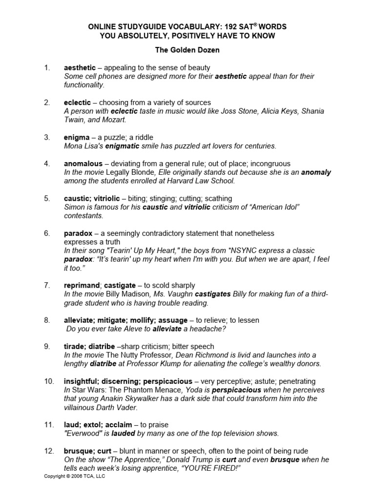 Essential SAT Vocabulary Words List | PDF | The Raven