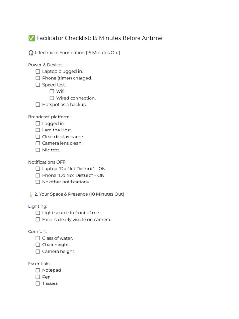 Facilitator Checklist | PDF