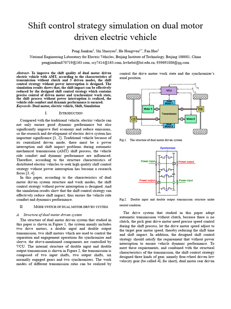 Shift Control Strategy for Dual Motor EV | PDF | Manual Transmission | Gear
