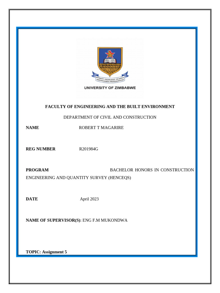 Robert Tafara Magarire Ceqs302 5th Assignment Constructiontechnology ...