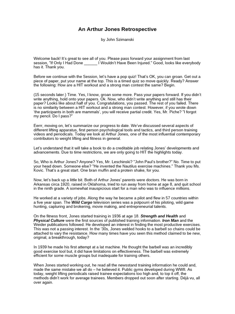 Arthur Jones: HIT Training Pioneer | PDF | Physical Fitness | Physical ...