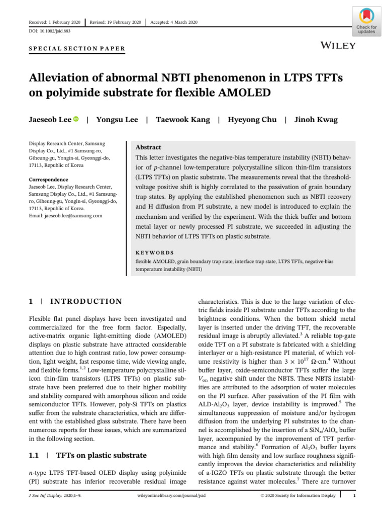 Alleviation of Abnormal NBTI Phenomenon in LTPS TFTs On Polyimide ...