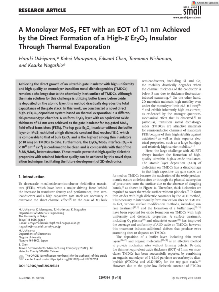 A Monolayer MoS2 FET With An EOT of 1 1 NM Achieved by The Direct ...