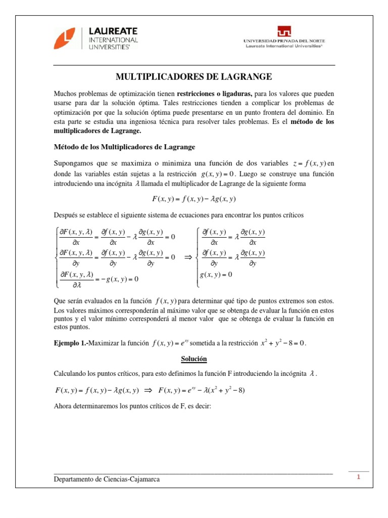Multiplicadores de Lagrange | PDF | Optimización Matemática | Enseñanza de matemática