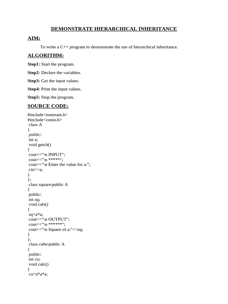 Demonstrate Hierarchical Inheritance | PDF