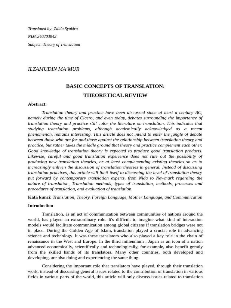 Key Concepts in Translation Theory | PDF | Translations | Semantics