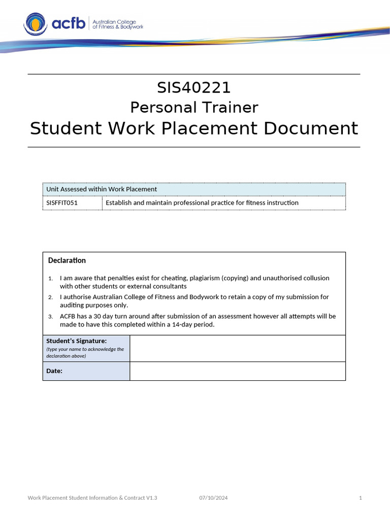 Personal Trainer Work Placement - Student Documentation V1.2 (1) | PDF ...