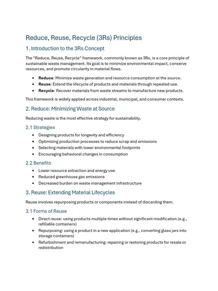Reduce, Reuse, Recycle (3rs) Principles | PDF | Recycling | Reuse