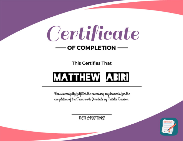 Teamwork Certificate of Completion | PDF
