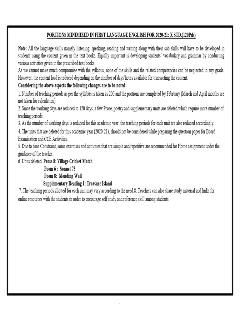 10 1st English Syllabus 2020-21 | PDF | Poetry | Human Communication