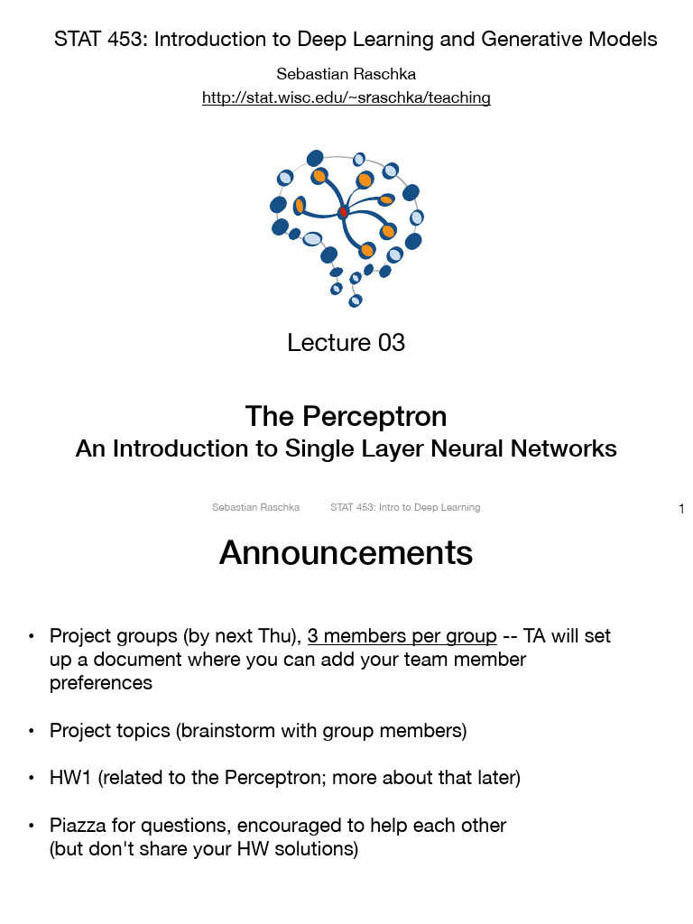 L03 Perceptron Slides | PDF | Deep Learning | Statistical Classification
