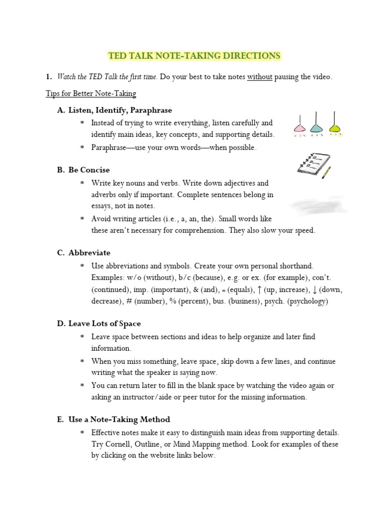 TED Talk Notetaking Directions | PDF | Word | Linguistics